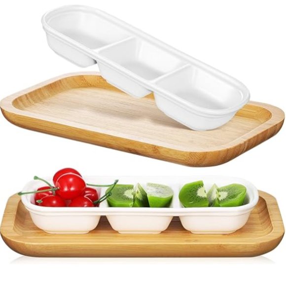 Luxshiny | Dining | 3 Sectioned Serving Dishes Sauce Appetizer Snack ...
